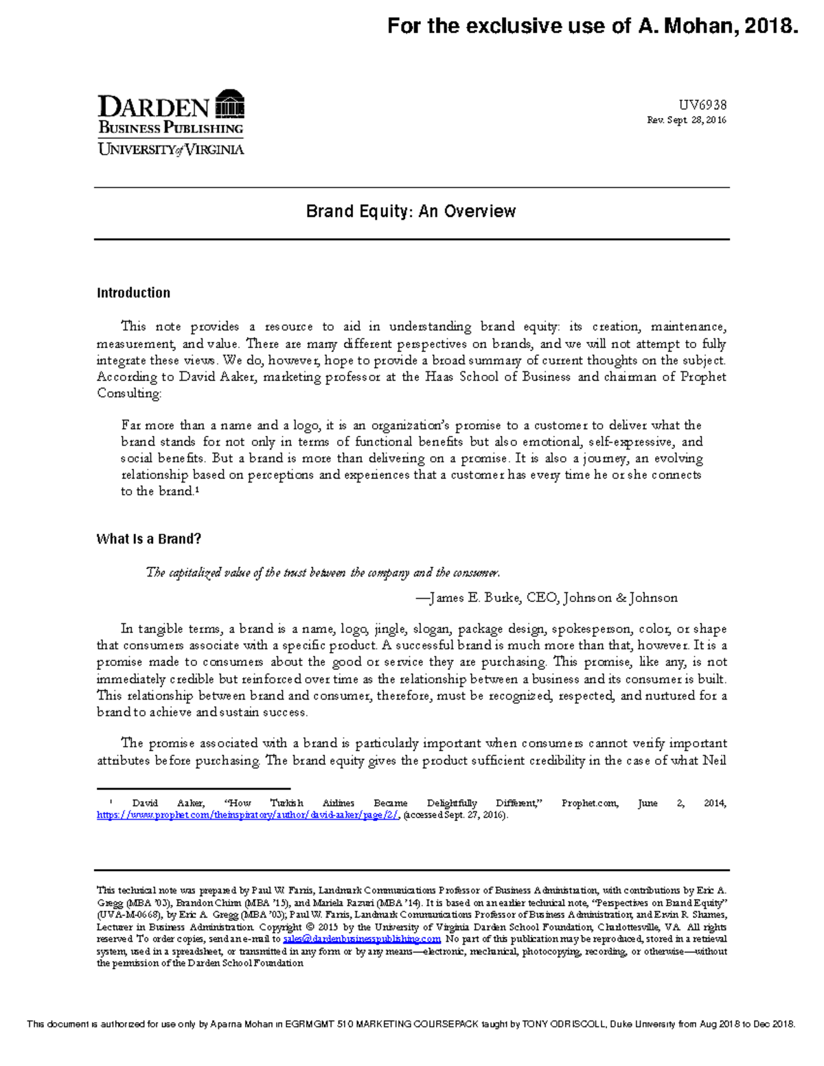 Brand Equity Case - Case Study - For the exclusive use of A. Mohan ...