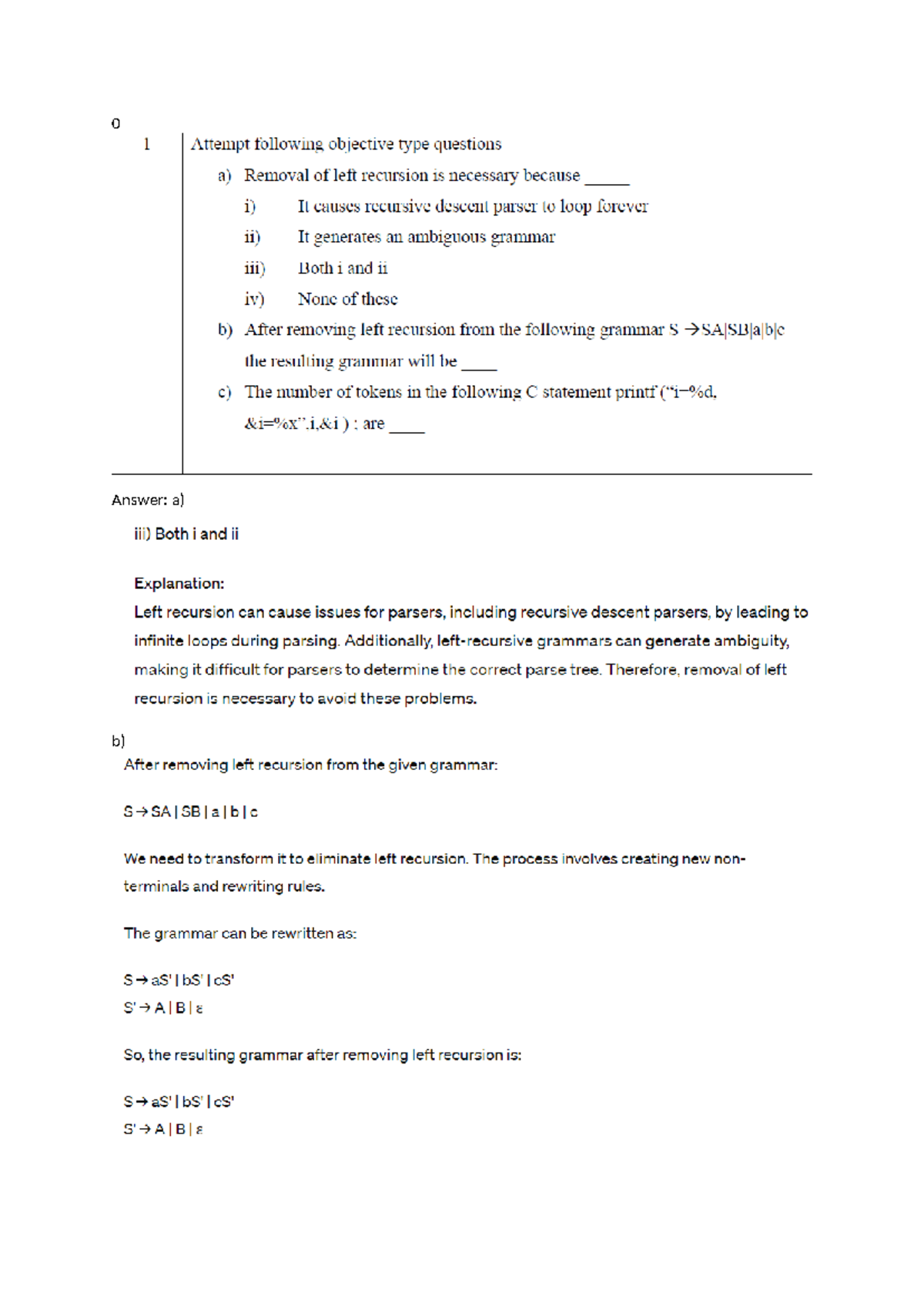 CD mid sem assignment - 0 Answer: a) b) c) Tokens are: 1. printf 2. ( 3. "i=%d, &i=%x" - Studocu