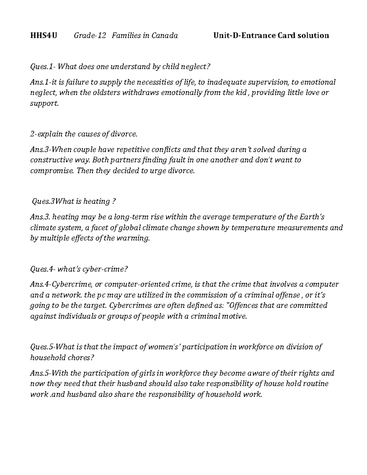 1-Unit-D- Entrance card solution - HHS4U Grade-12 Families in Canada ...