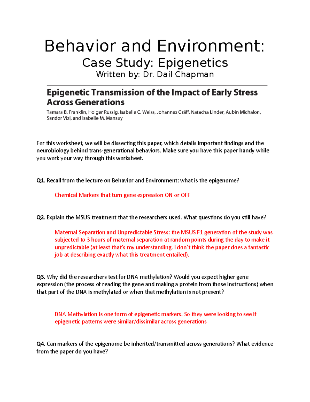 15 Behavior and Environment Epigenetics Case Study ANS - Behavior and ...