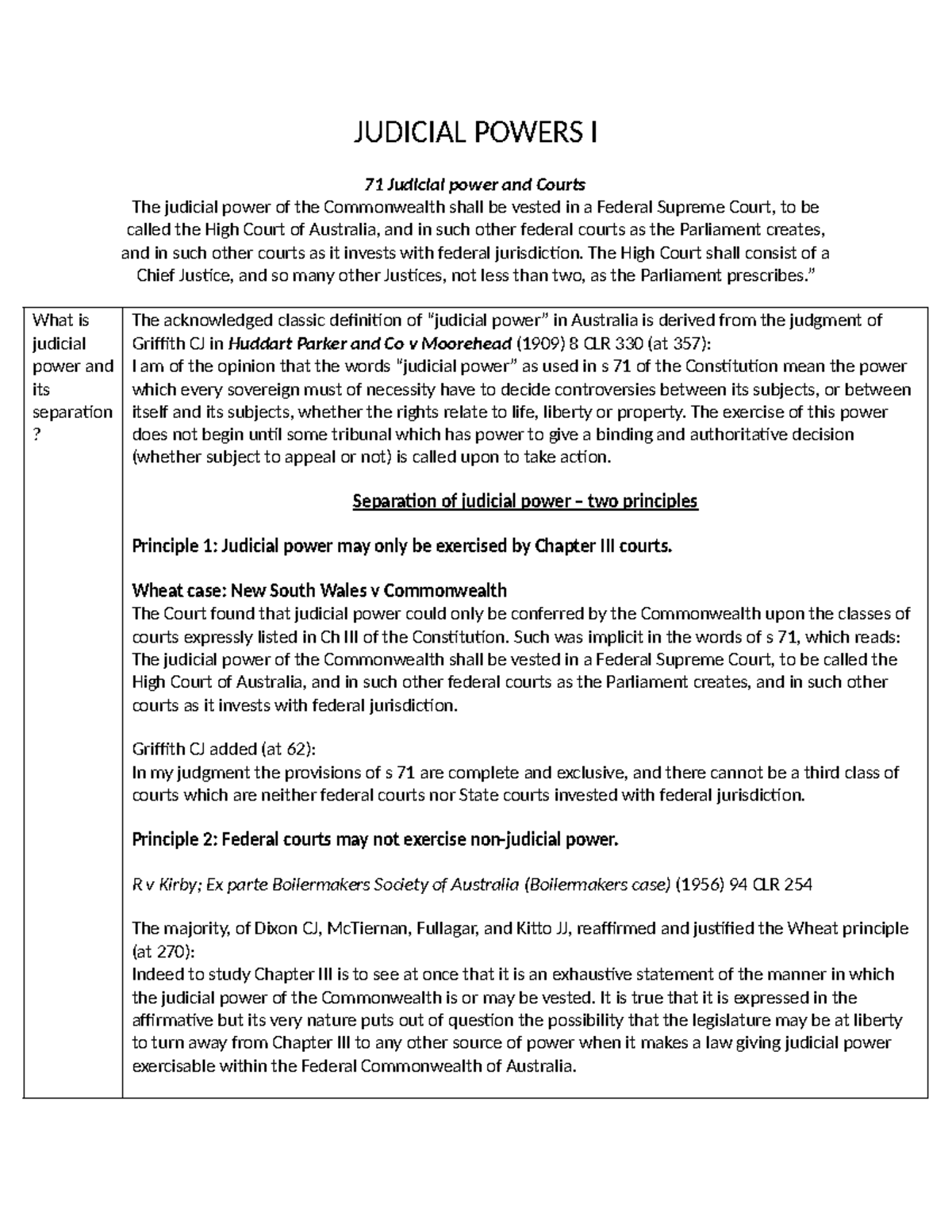 Judicial Power Notes 1 - JUDICIAL POWERS I 71 Judicial power and Courts ...
