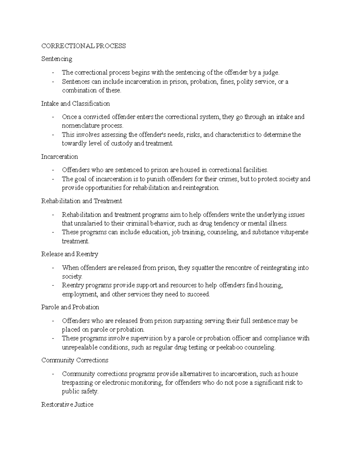 Correctional Process Notes 1 - CORRECTIONAL PROCESS Sentencing The ...