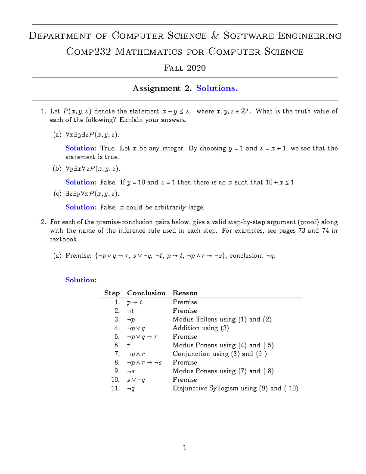 Assgn 2-sols - Assignment 2 Solutions - Department of Computer Science & Software Engineering ...