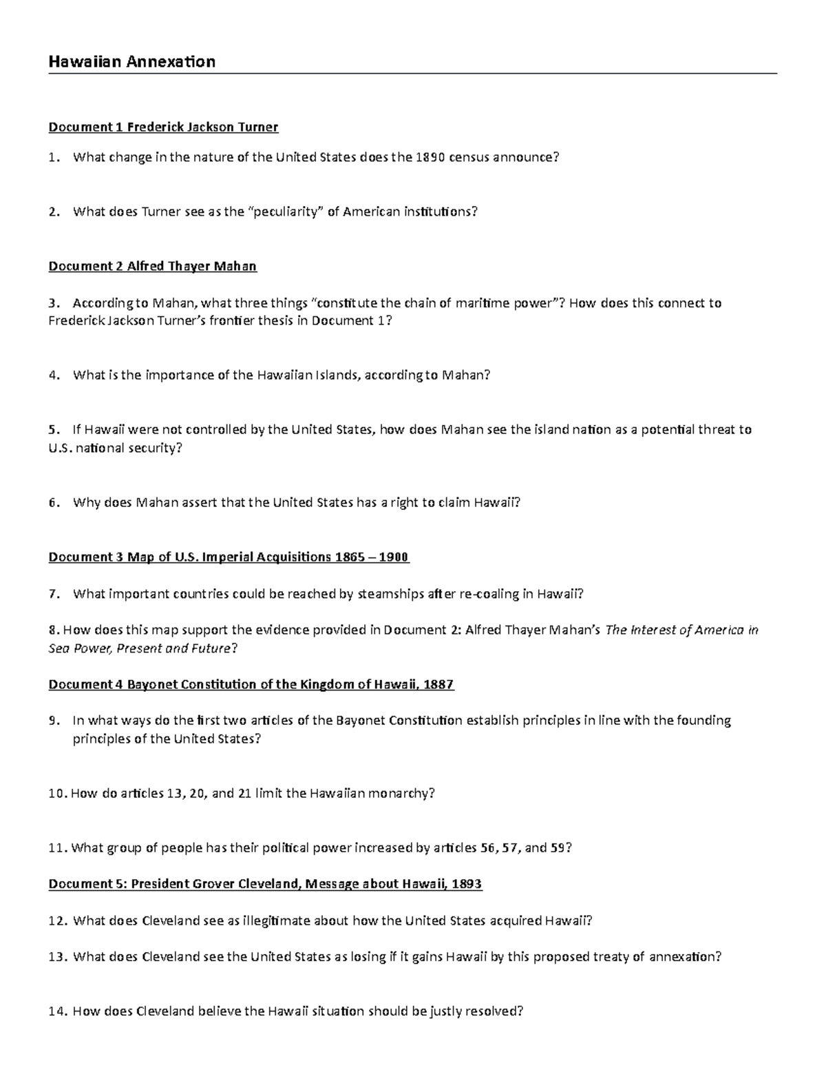 Hawaiian Annexation - Hawaiian Annexation Document 1 Frederick Jackson ...