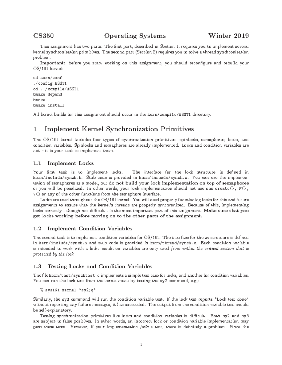 A1 - CS350 Operating Systems Winter 2019 This assignment has two parts. The first part ...