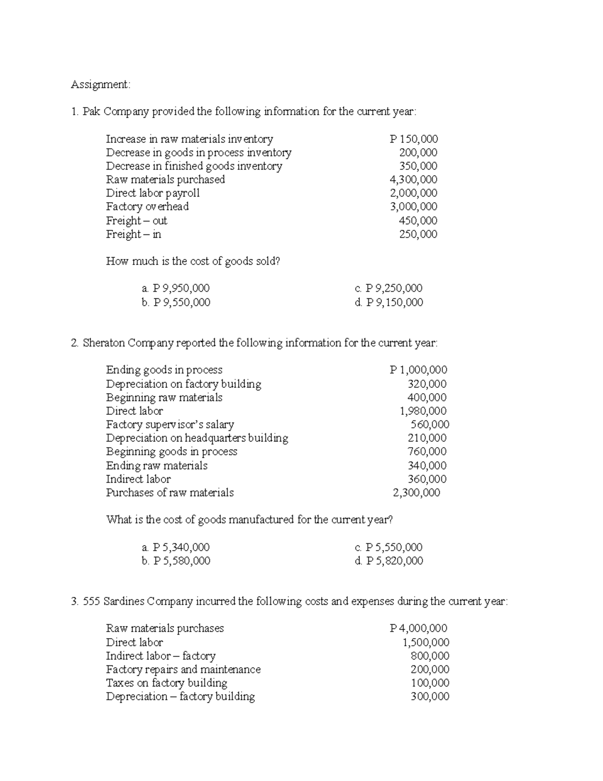 1.2 Assignment - Cost Accounting Fundamental, Cost Terms, Concepts and Classifications - Student ...
