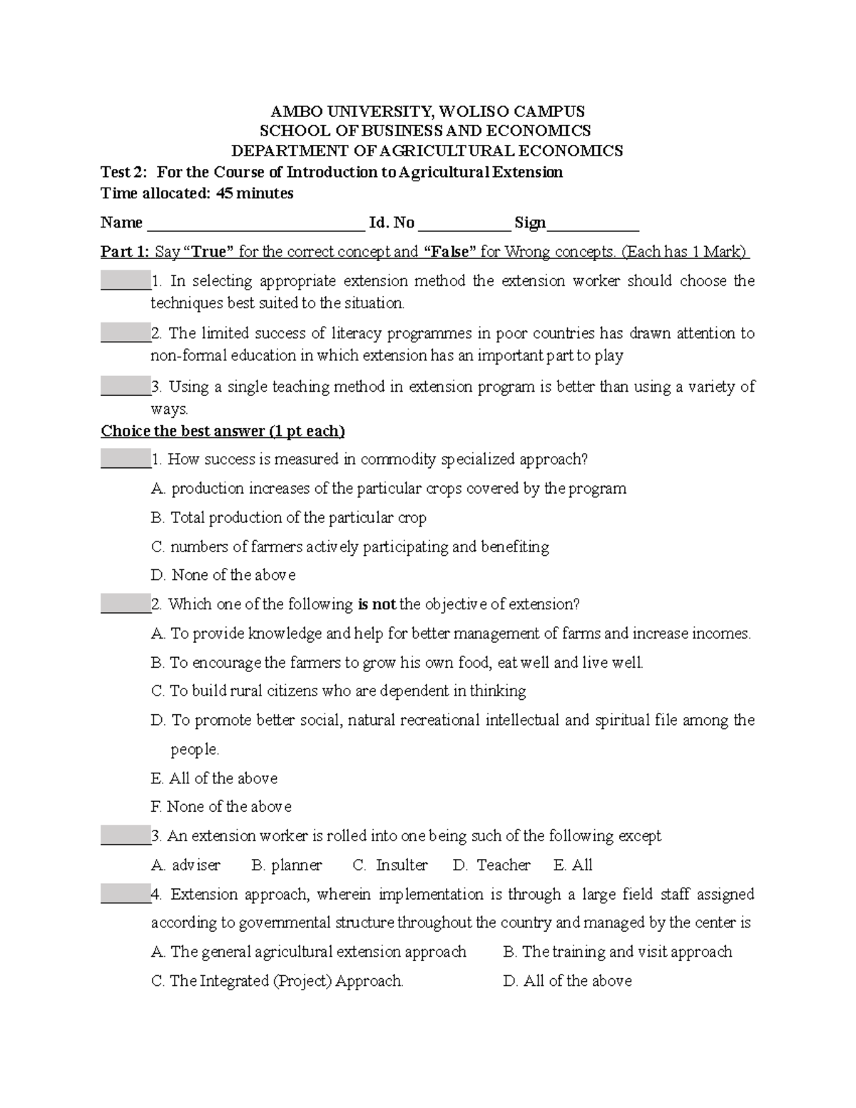 Test 11 July Winter 2019, questions and answers - AMBO UNIVERSITY ...