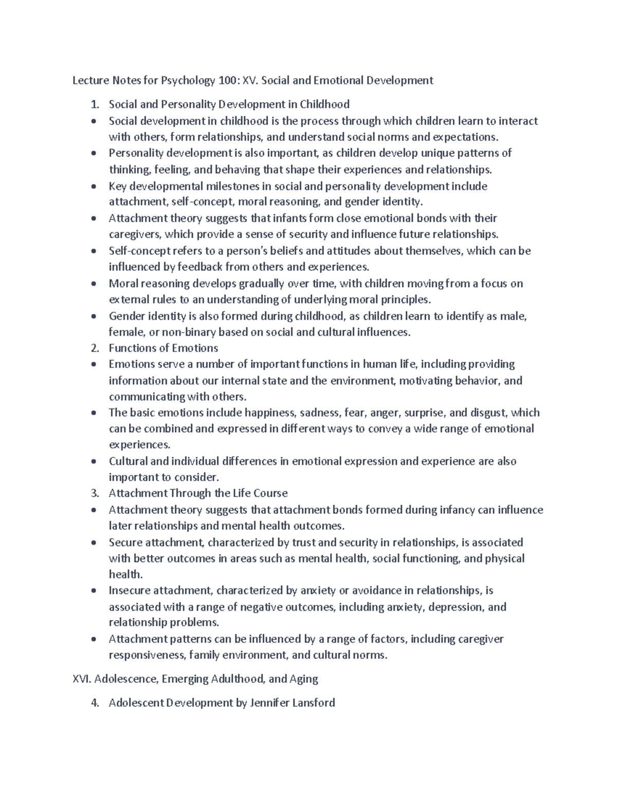 Psy 7 Lecture Notes For Section 7 Lecture Notes For Psychology 100