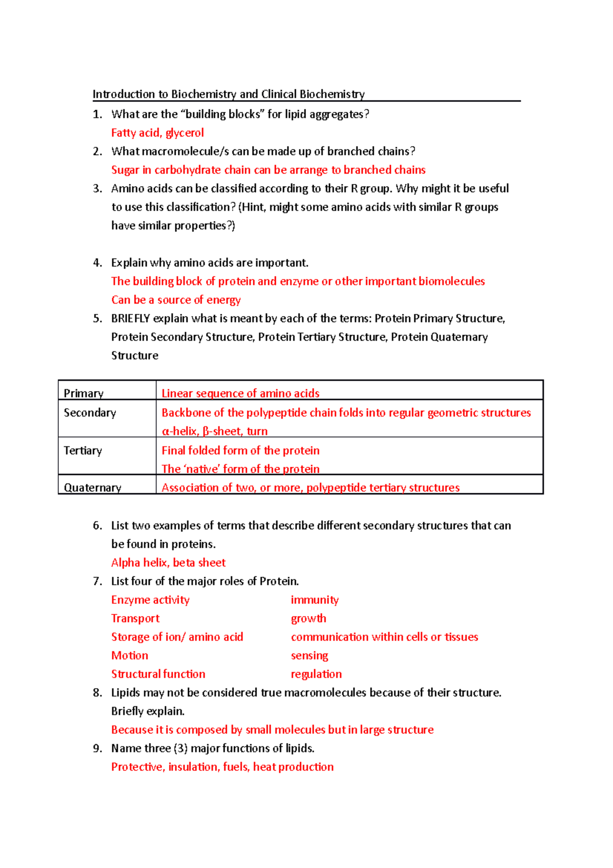 Foundations Of Biomedical Science Lecture Notes Week 10 Introduction To Biochemistry And