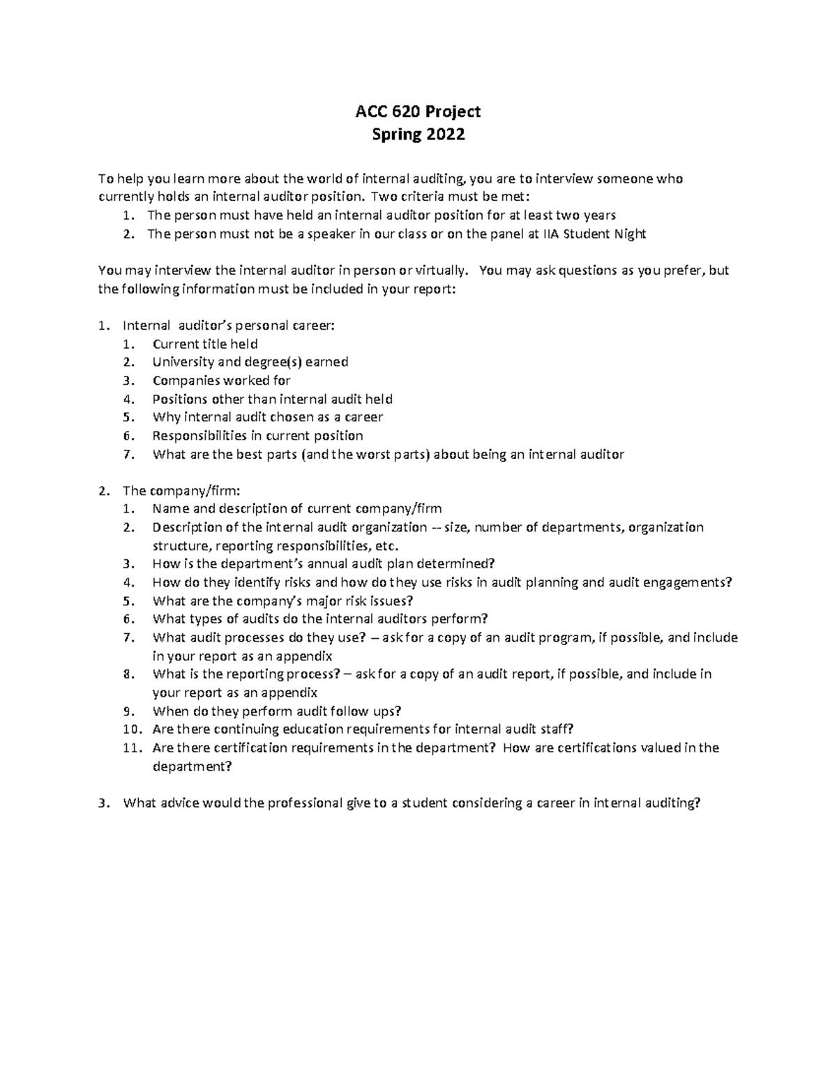 ACC 620 Project - Spring 2022 - ACC 620 Project Spring 20 22 To help ...