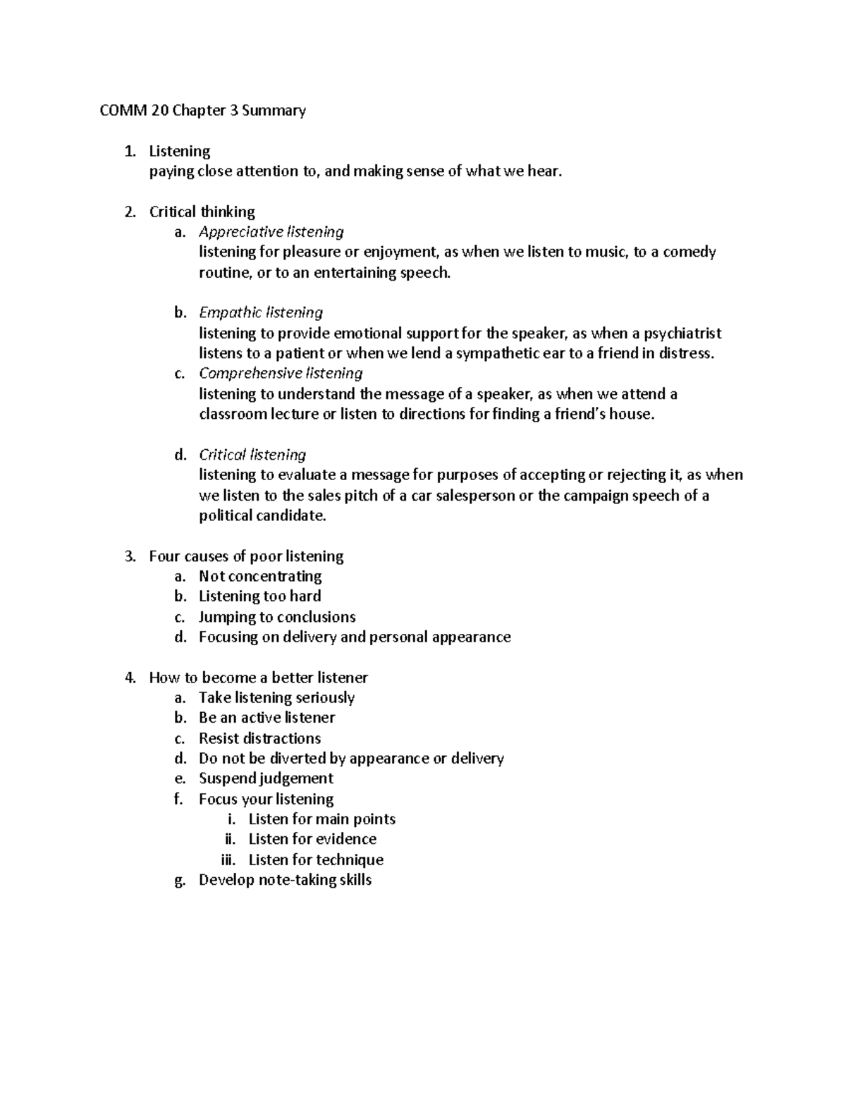 COMM 20 Chapter 3 Summary - COMM 20 Chapter 3 Summary Listening paying ...
