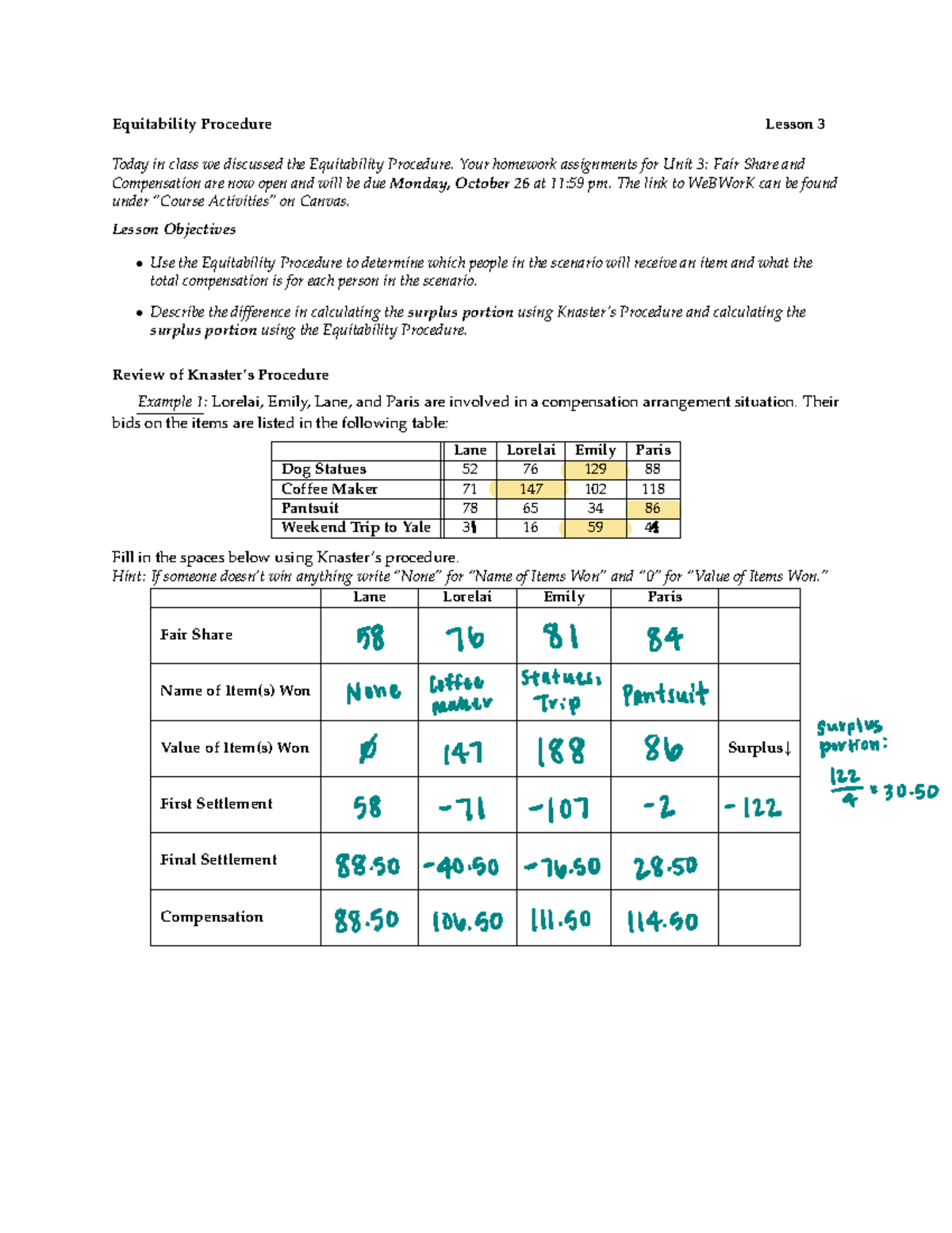 Lesson 3 Equitability Procedure (Solutions) - Equitability Procedure ...