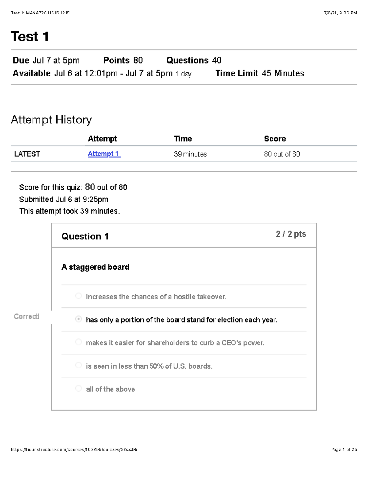 Test 1: MAN4720 U01B 1215 - Test 1 Due Jul 7 at 5pm Points 80 Questions ...