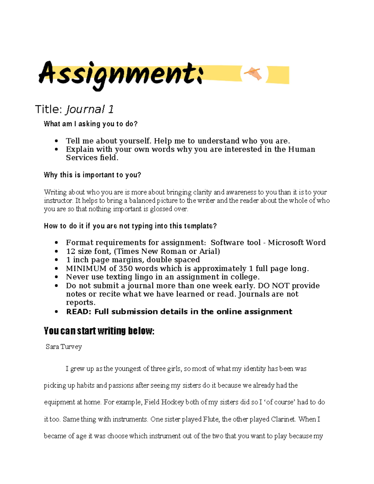 HMS121-Assign-Journal 1 - Title: Journal 1 What am I asking you to do ...