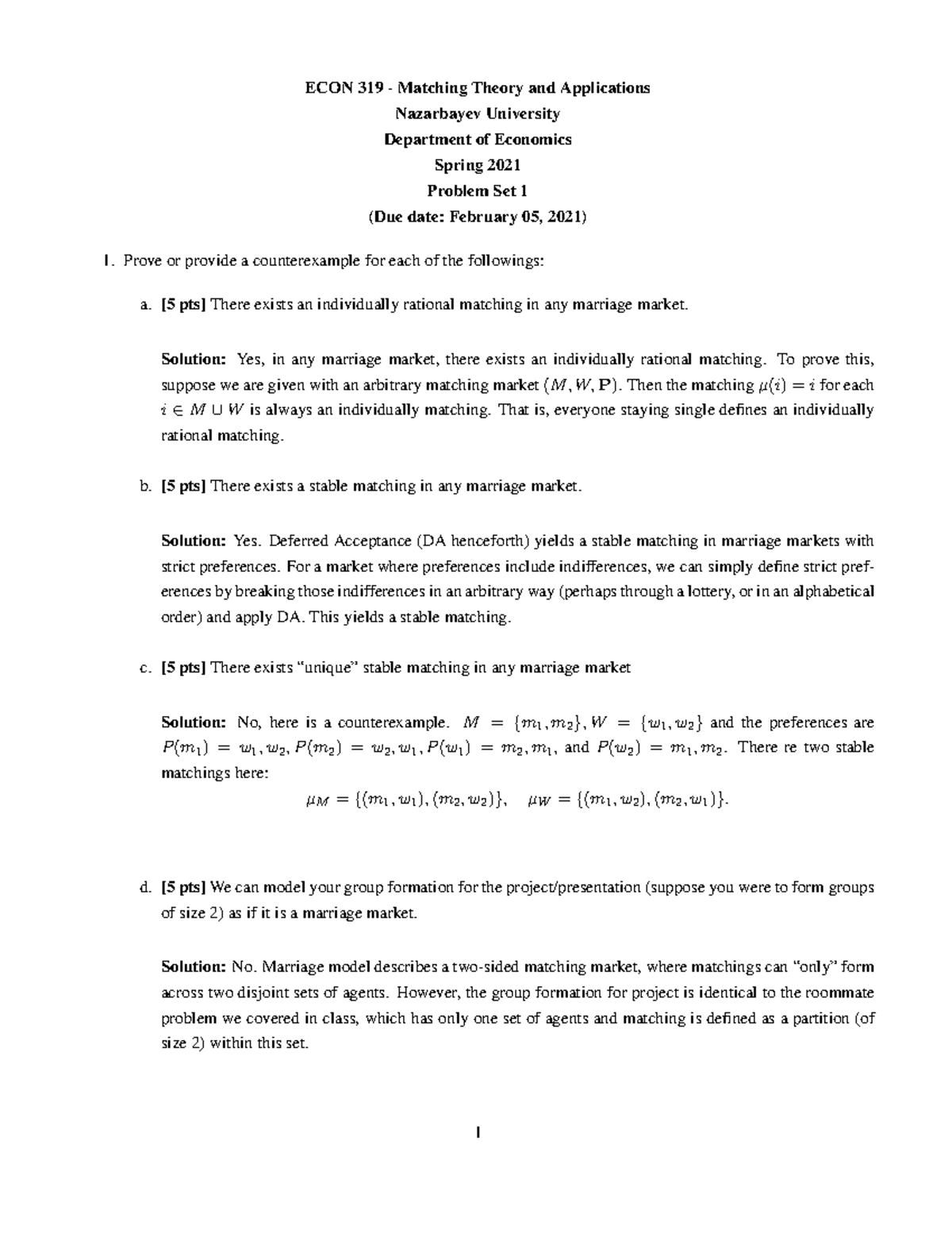 Homework 1 - Solutions - ECON 319 - Matching Theory and Applications ...