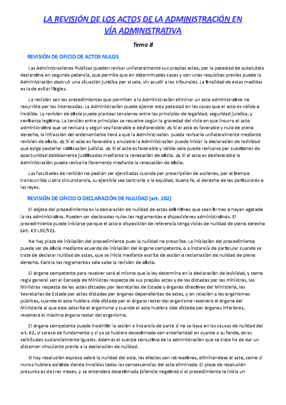 Resumen - leccion 8 - la revisión de los actos de la administración en ...