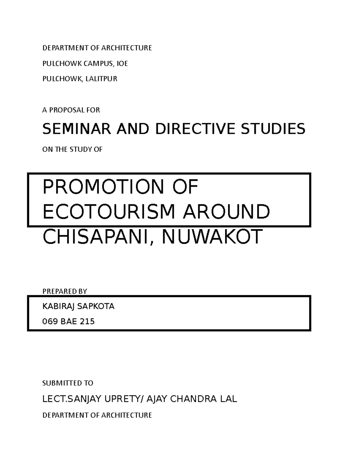 Resort design thesis proposal - DEPARTMENT OF ARCHITECTURE PULCHOWK ...