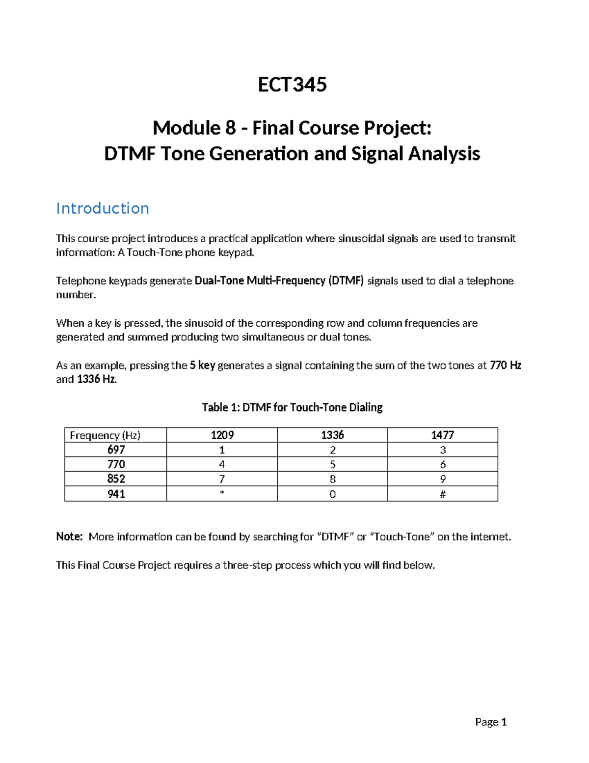 ECT345 Final Course Project - ECT Module 8 - Final Course Project: DTMF ...