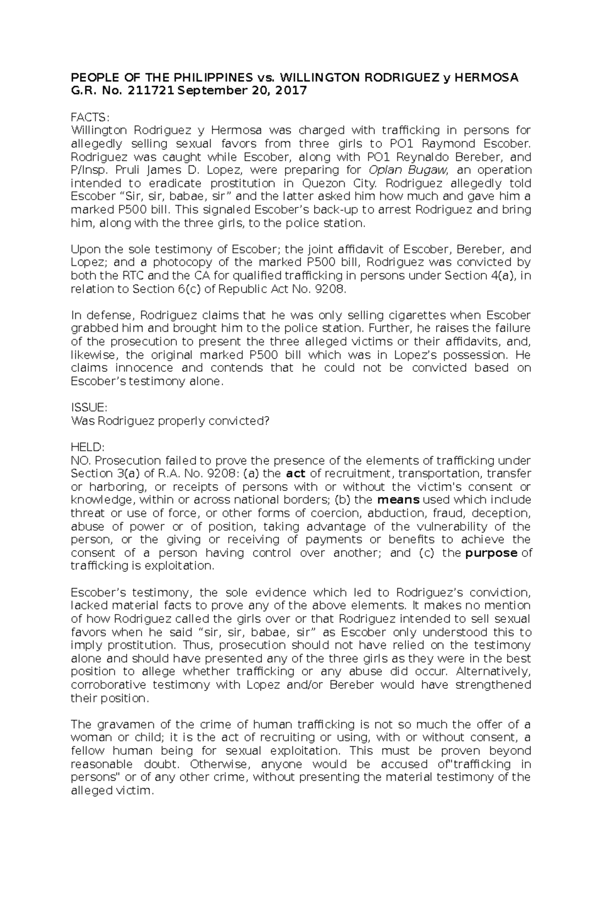 Case Digest 1 (People vs Rodriguez) - PEOPLE OF THE PHILIPPINES vs ...