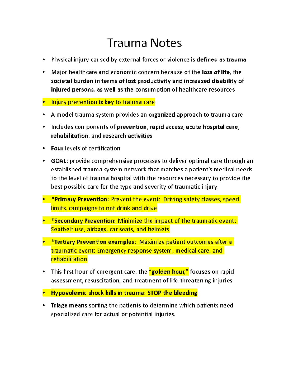 Emergency Department Trauma Notes From Class - Trauma Notes Physical ...
