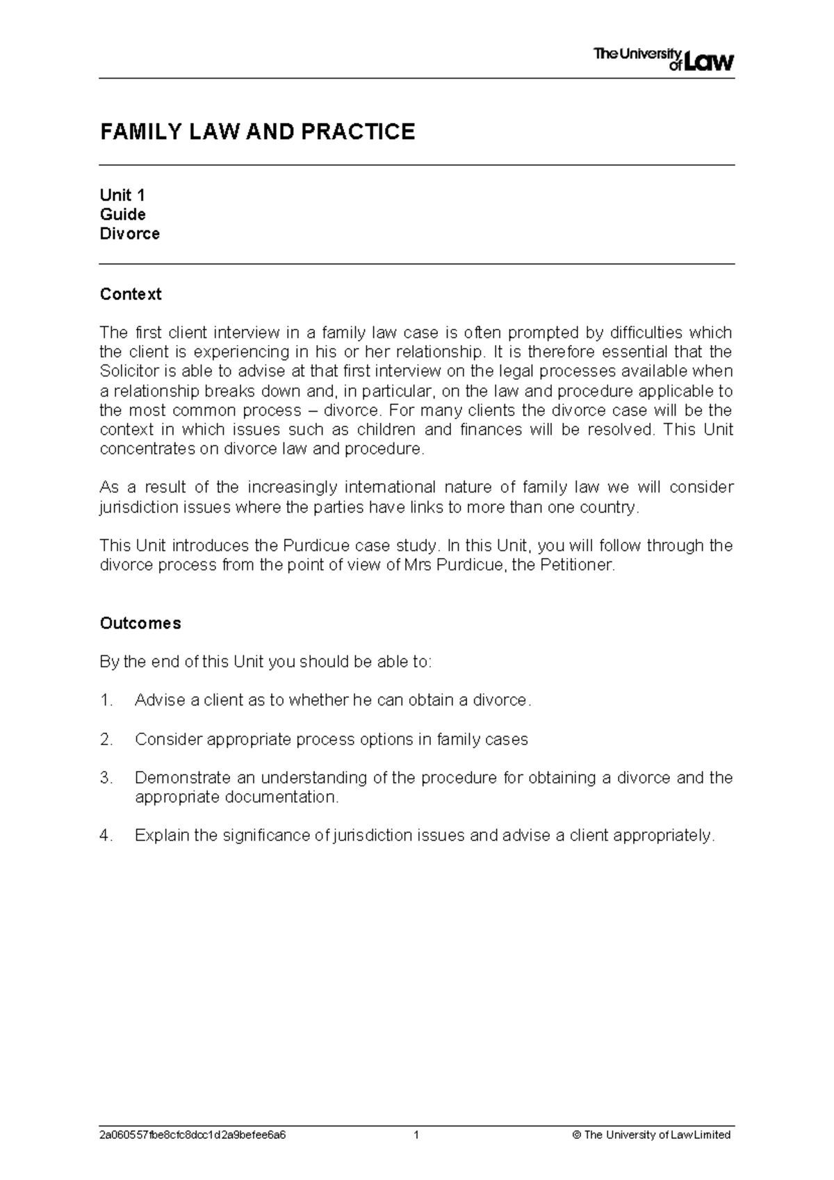 2324 fam ws01 ce01 guide - FAMILY LAW AND PRACTICE Unit 1 Guide Divorce ...