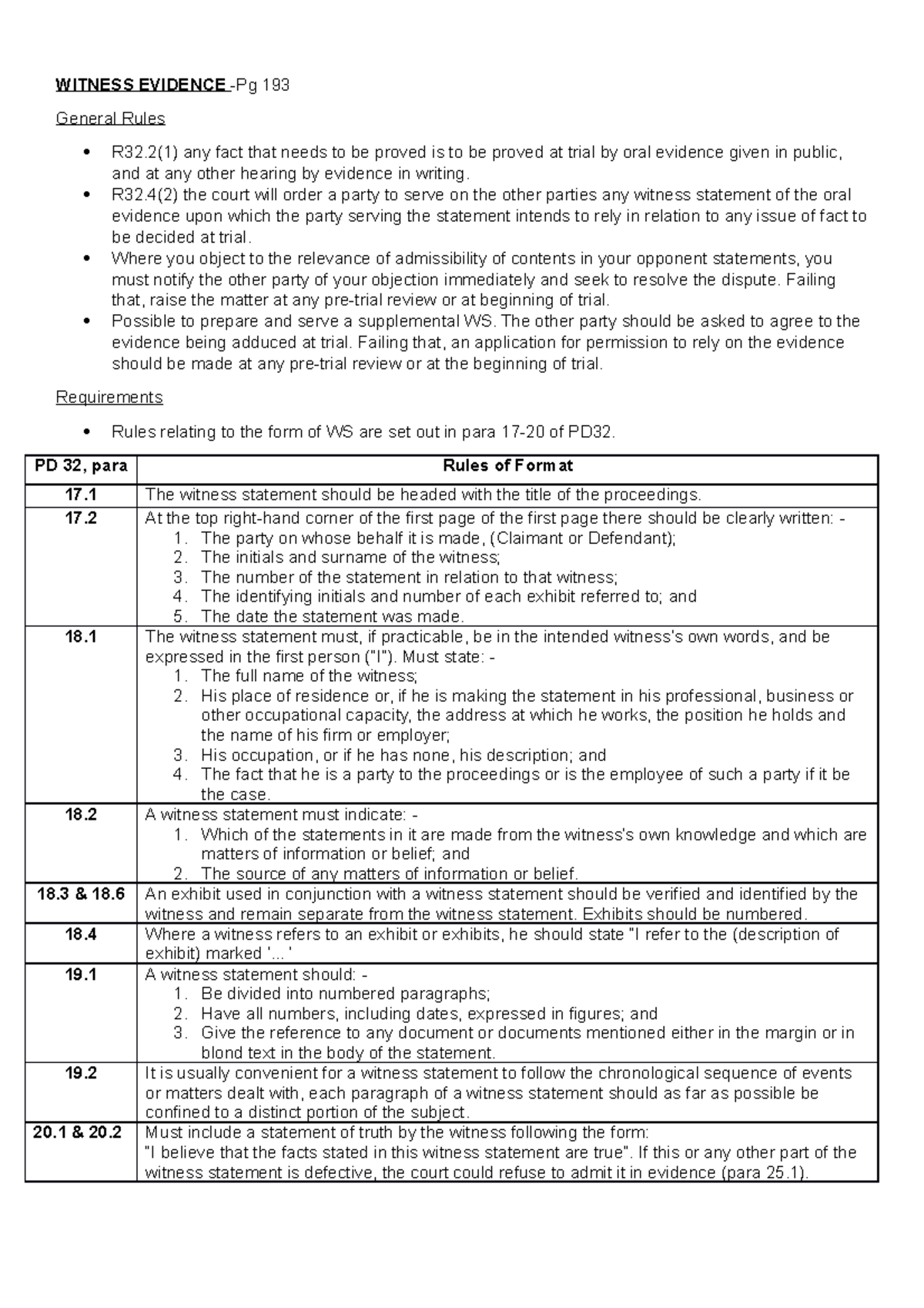 Witness and Expert Evidence - WITNESS EVIDENCE -Pg 193 General Rules ...