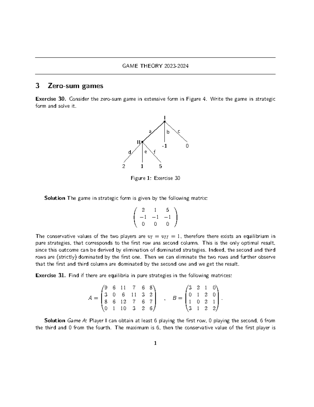 Esercizi D zerosum - Exercises with solutions zero sum games - GAME ...
