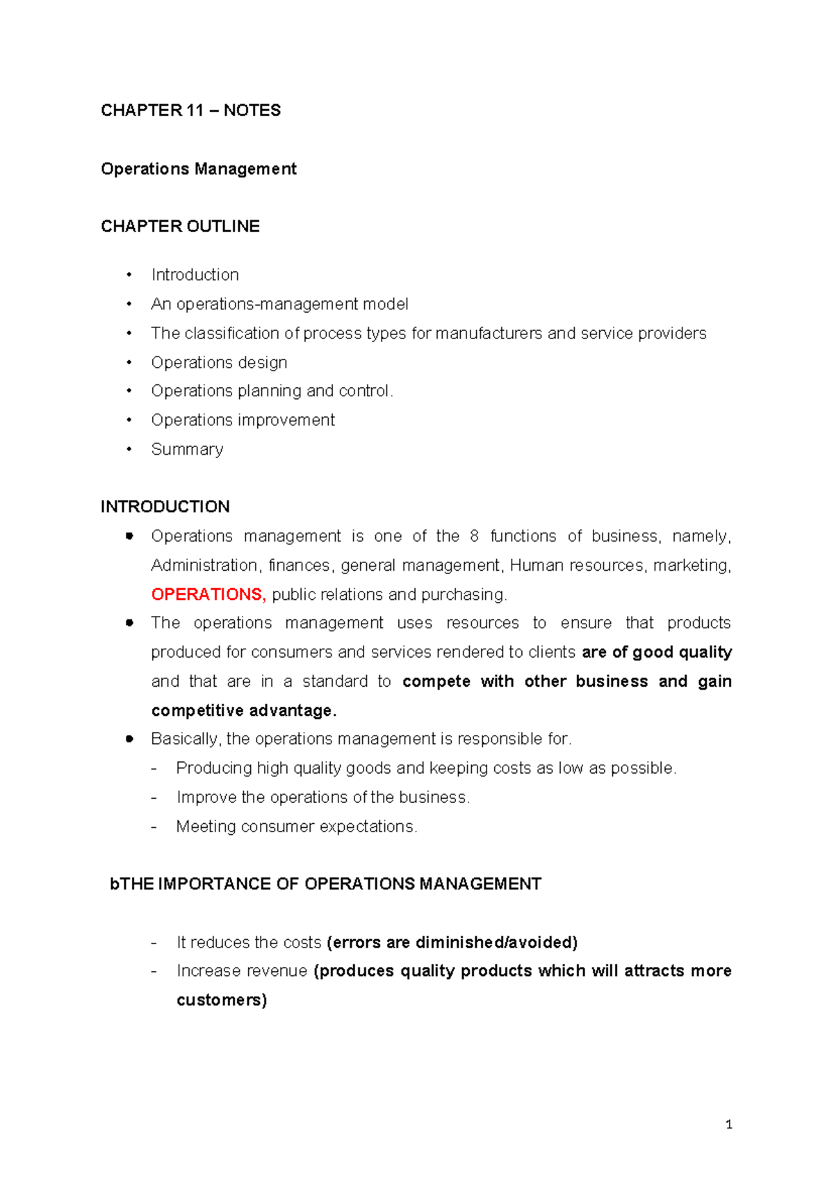 Chapter 11 - Bmg - CHAPTER 11 – NOTES Operations Management CHAPTER ...