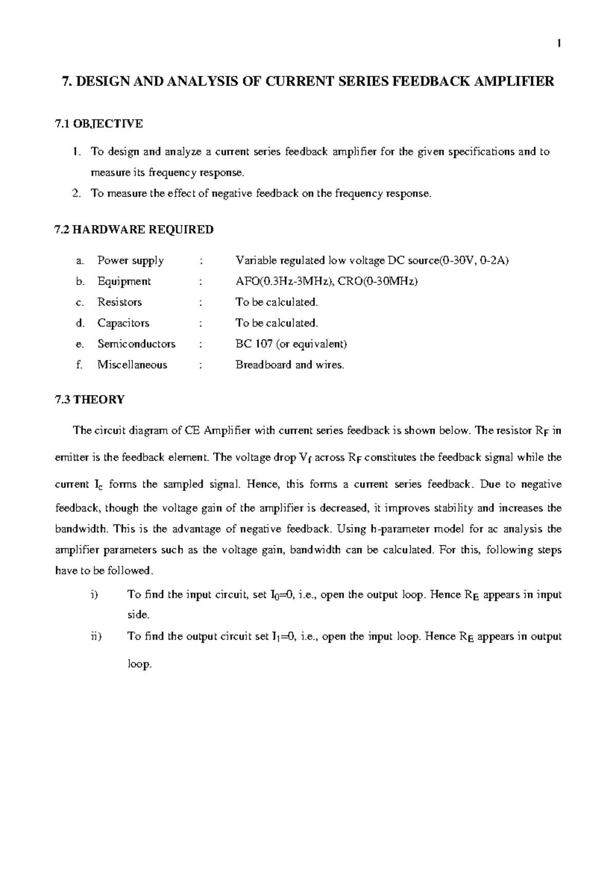 EXP7 updated - It is Analog electronics and device experiment 7 - 1 7. DESIGN AND ANALYSIS OF ...