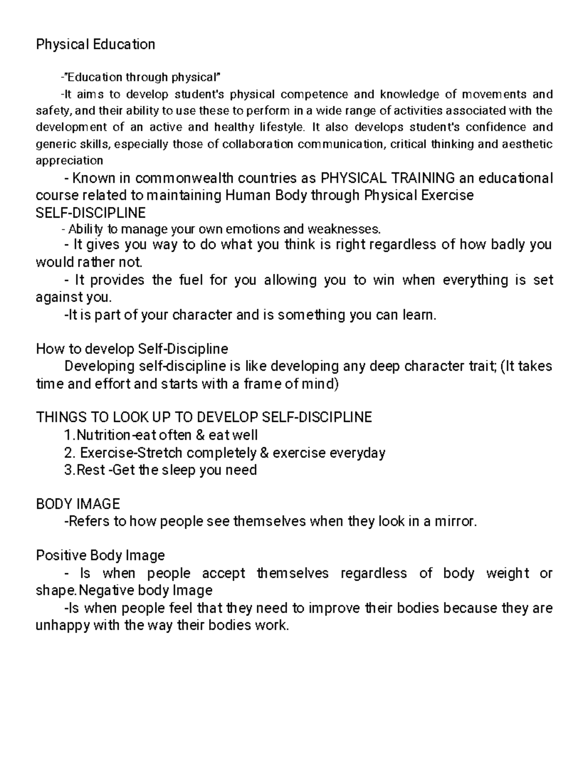 PE - Notes - Physical Education -"Education through physical” -It aims ...