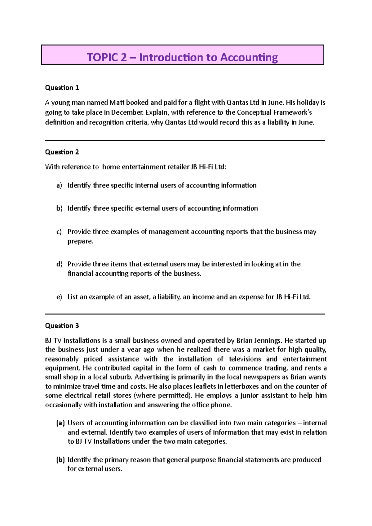 Topic 2 - Introduction to Accounting - TOPIC 2 – Introduction to ...