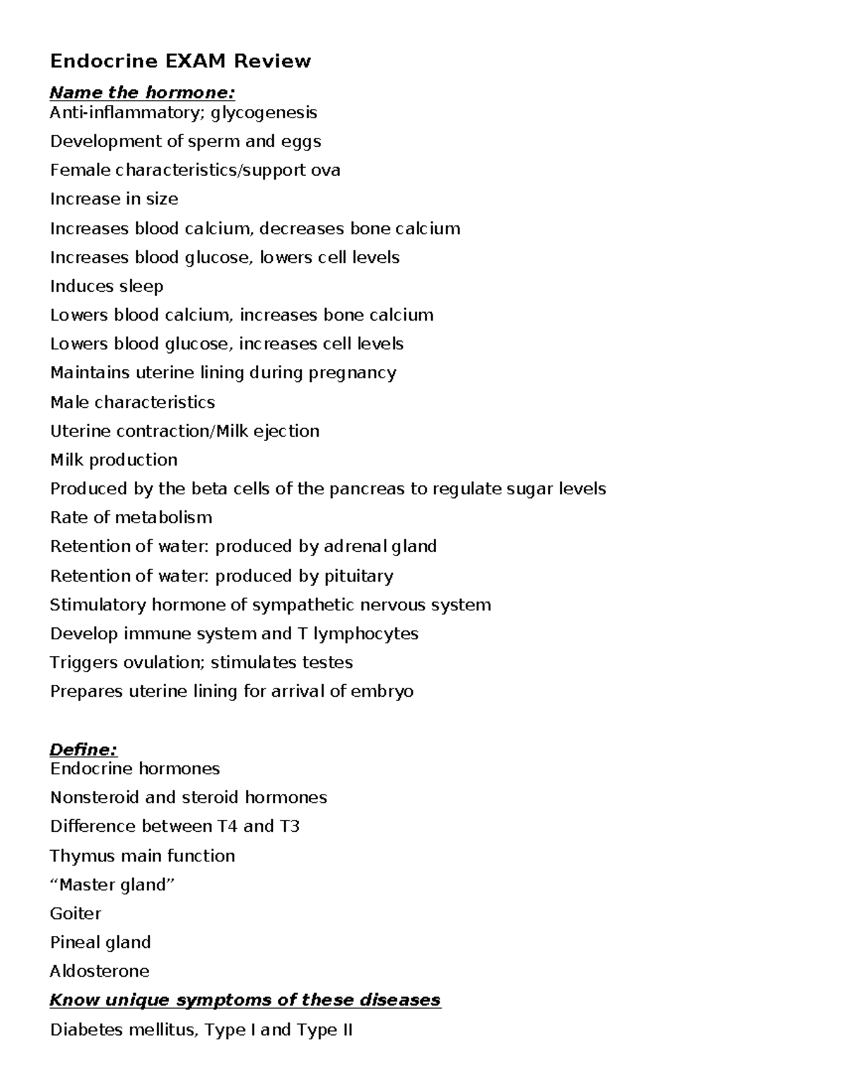 Endocrine Examreview - Anatomy - Endocrine EXAM Review Name the hormone ...