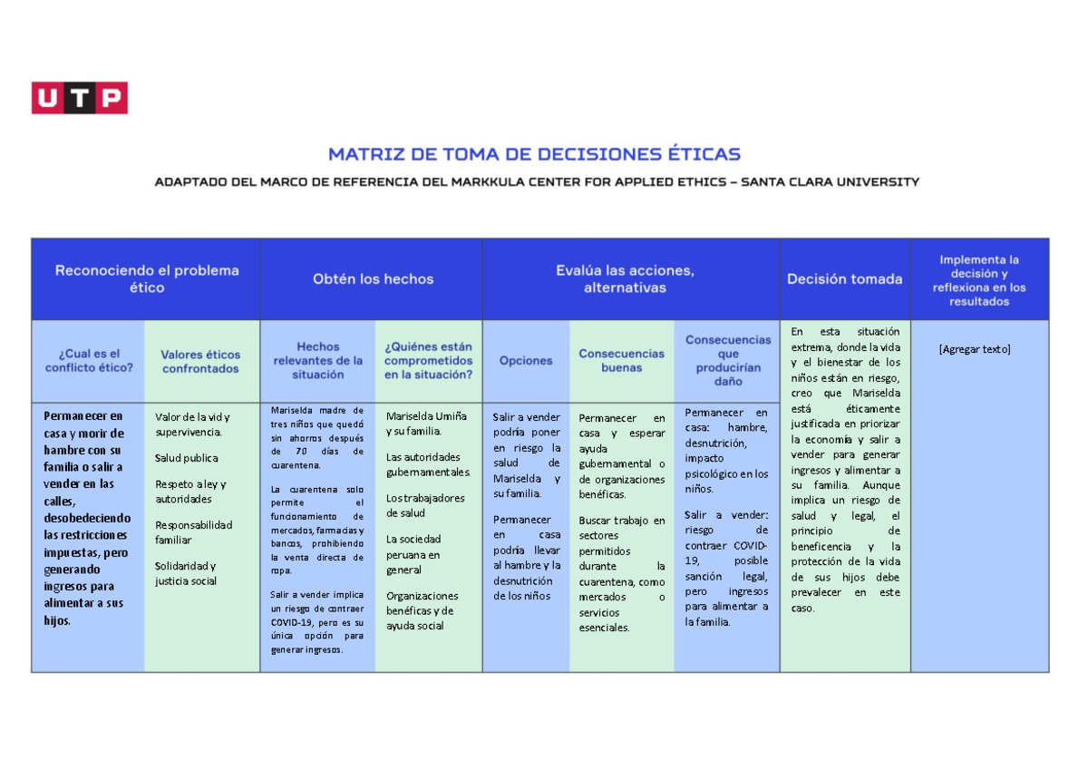 Cuadro Matriz ética Renzo Pined O Semana 2 - Permanecer en casa y morir ...