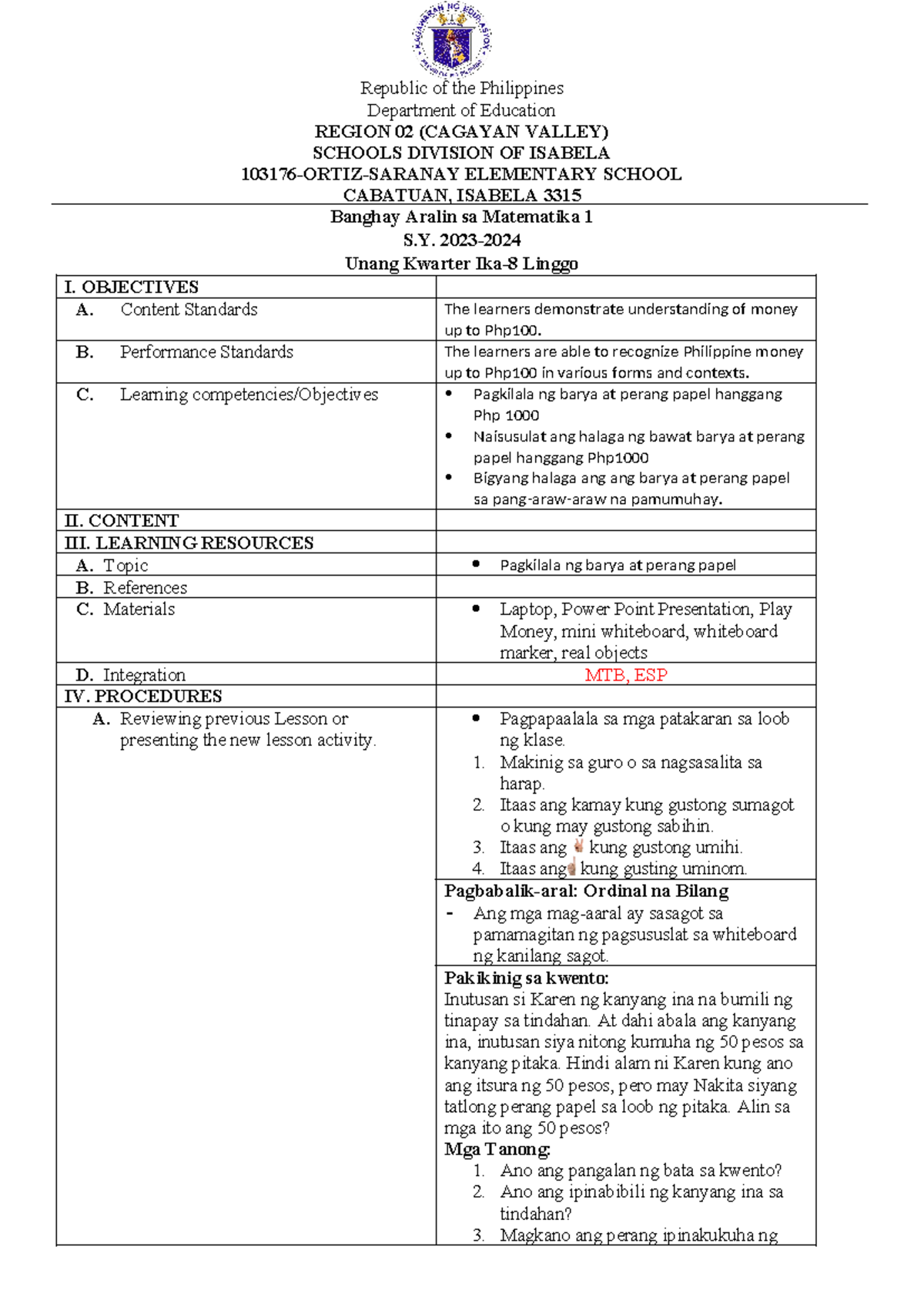 CO Q1 coins and bills - Republic of the Philippines Department of ...