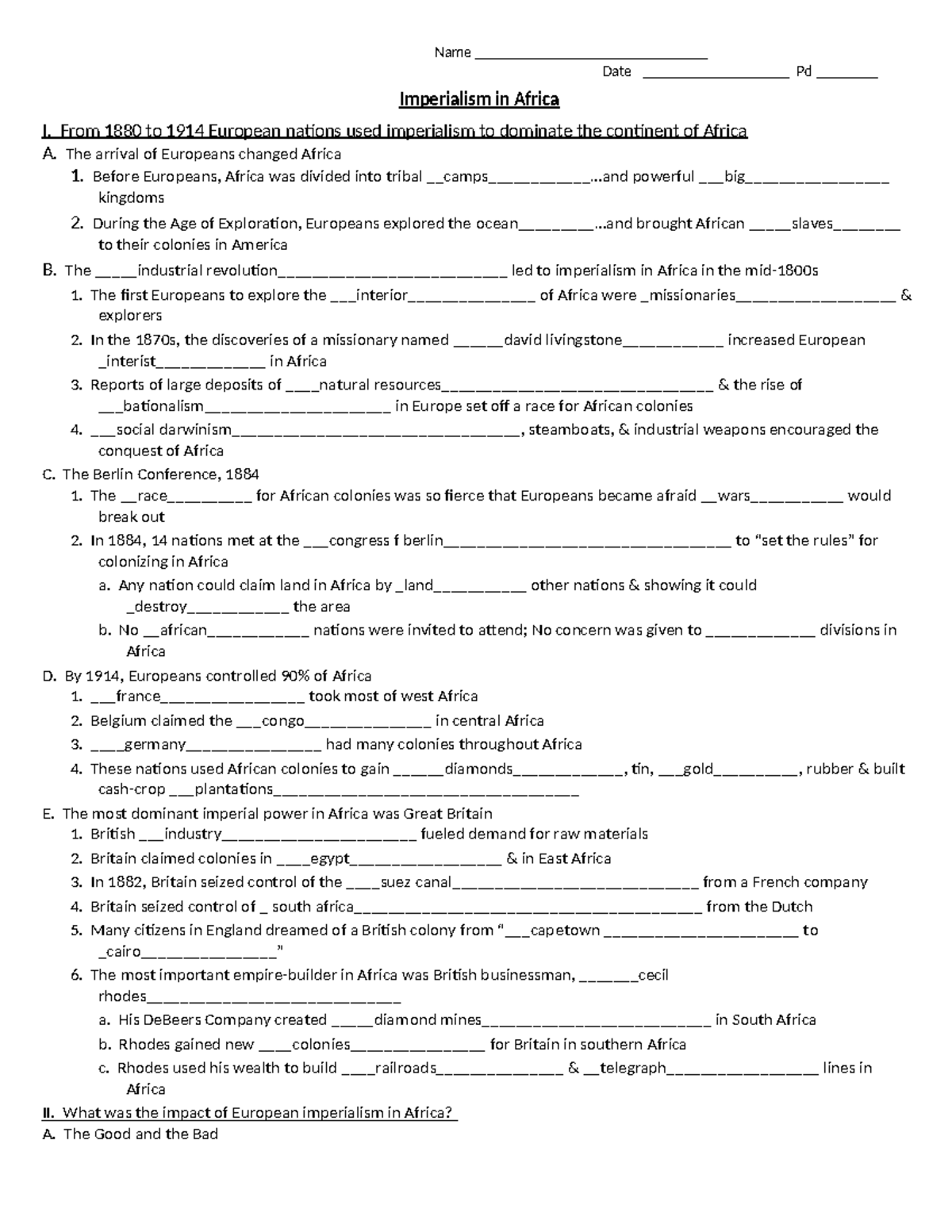 Copy of Copy of #4 Imperialism in Africa Guided Notes - Name