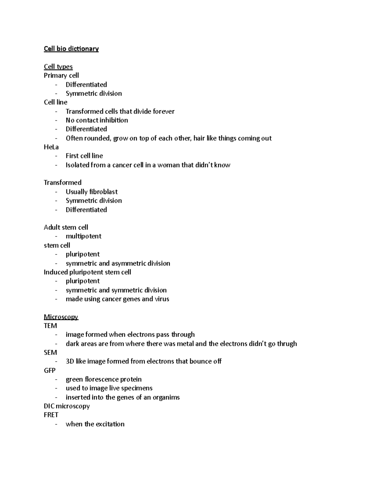 Cell bio dictionary - list of definitions - Cell bio dictionary Cell ...