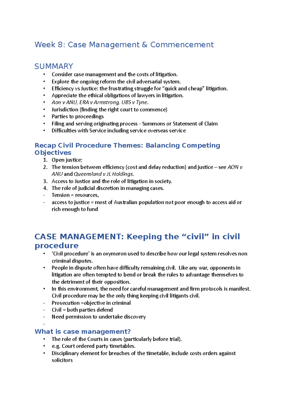 Week 8 CL - case management - Week 8: Case Management & Commencement ...
