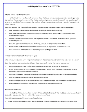 AACA Revenue Cycle - 176 Substantive Audit Testing: Revenue Cycle ...
