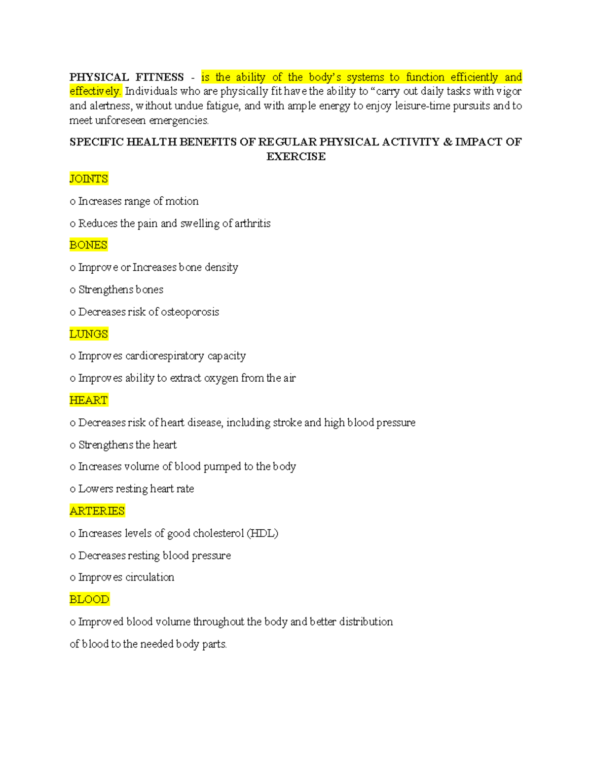 PE Reviewer QUIZ 1 - notes - PHYSICAL FITNESS - is the ability of the ...