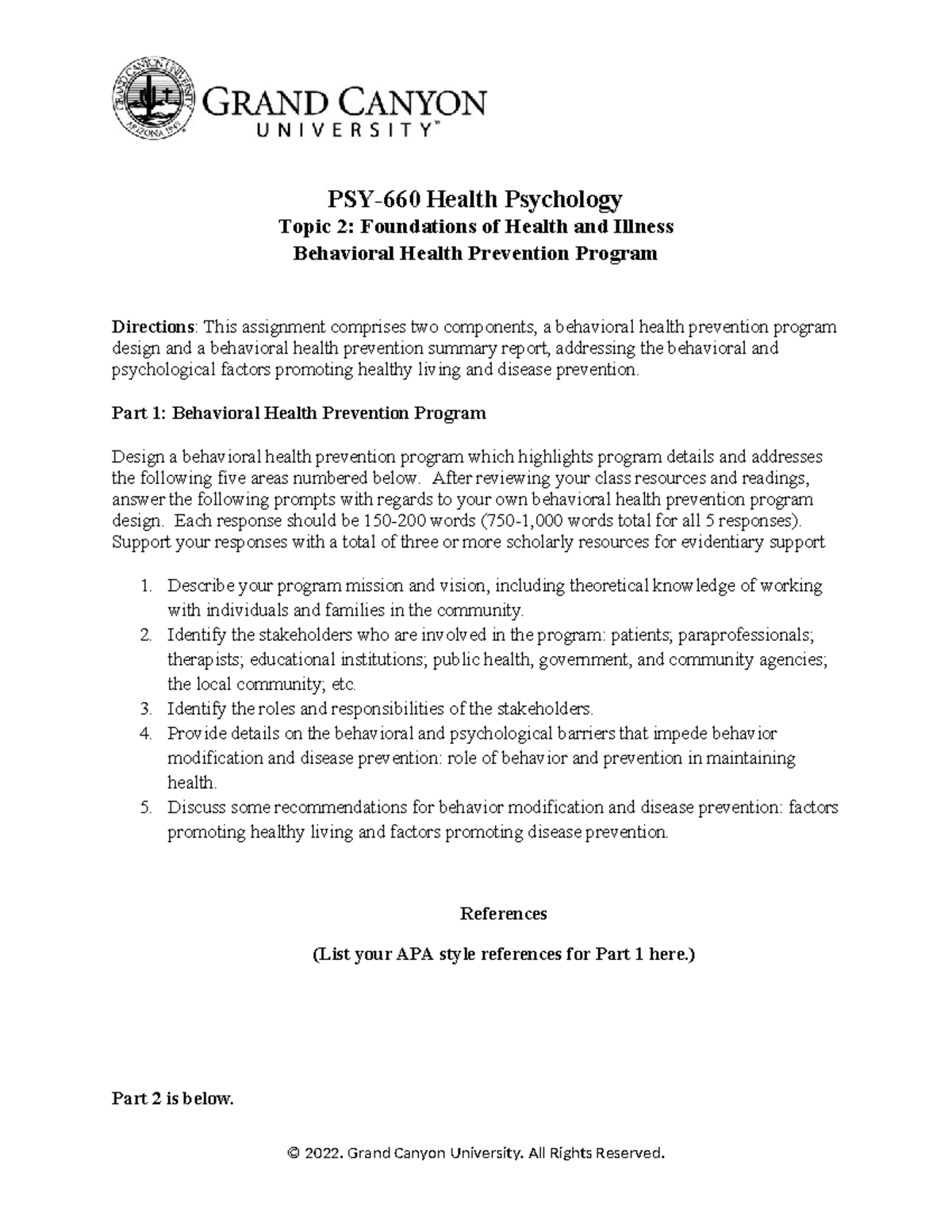 PSY 660 RS T2 Behavioral Health Prevention Program - PSY-660 Health ...