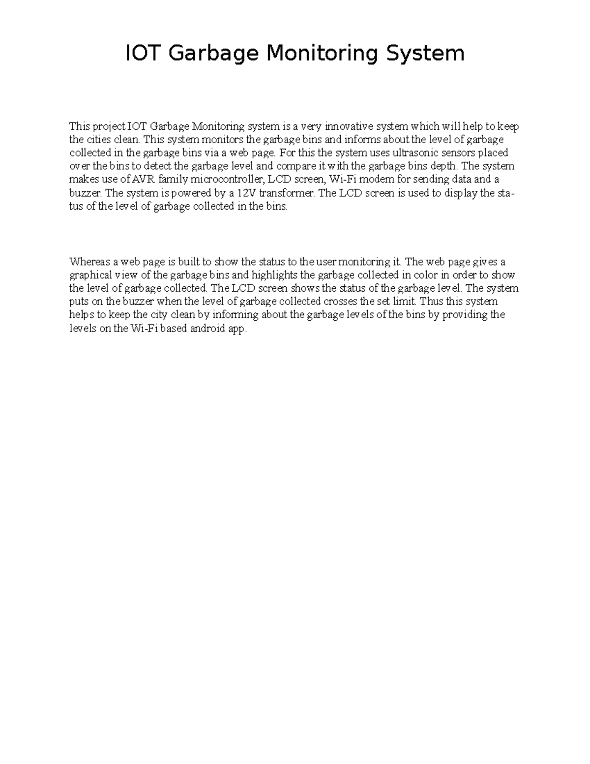 Iot Garbage Monitoring System - IOT Garbage Monitoring System This ...