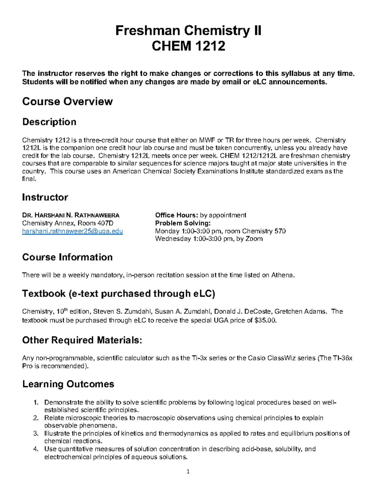 CHEM 1212 Syllabus and Class Schedule Fall 2021 - Freshman Chemistry II ...