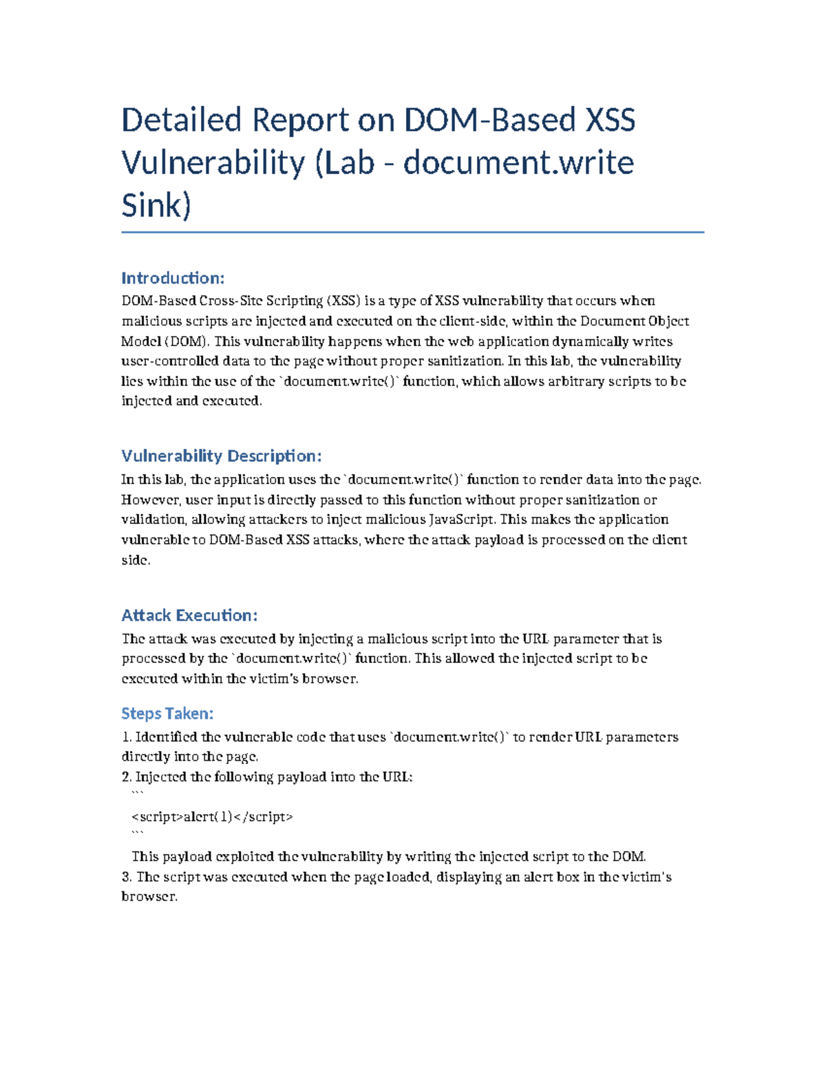 DOM Based XSS Detailed Report - Detailed Report on DOM-Based XSS ...
