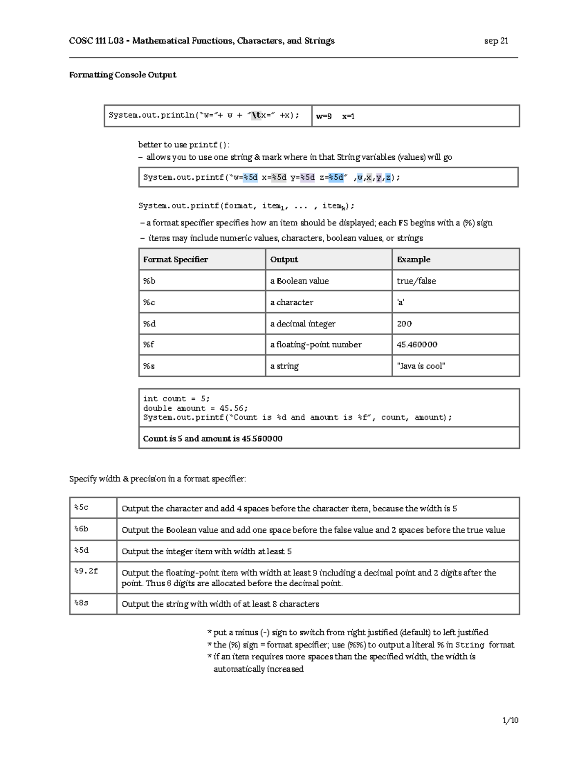 Computer Science COSC 111 Lecture 3 Notes - - Studocu