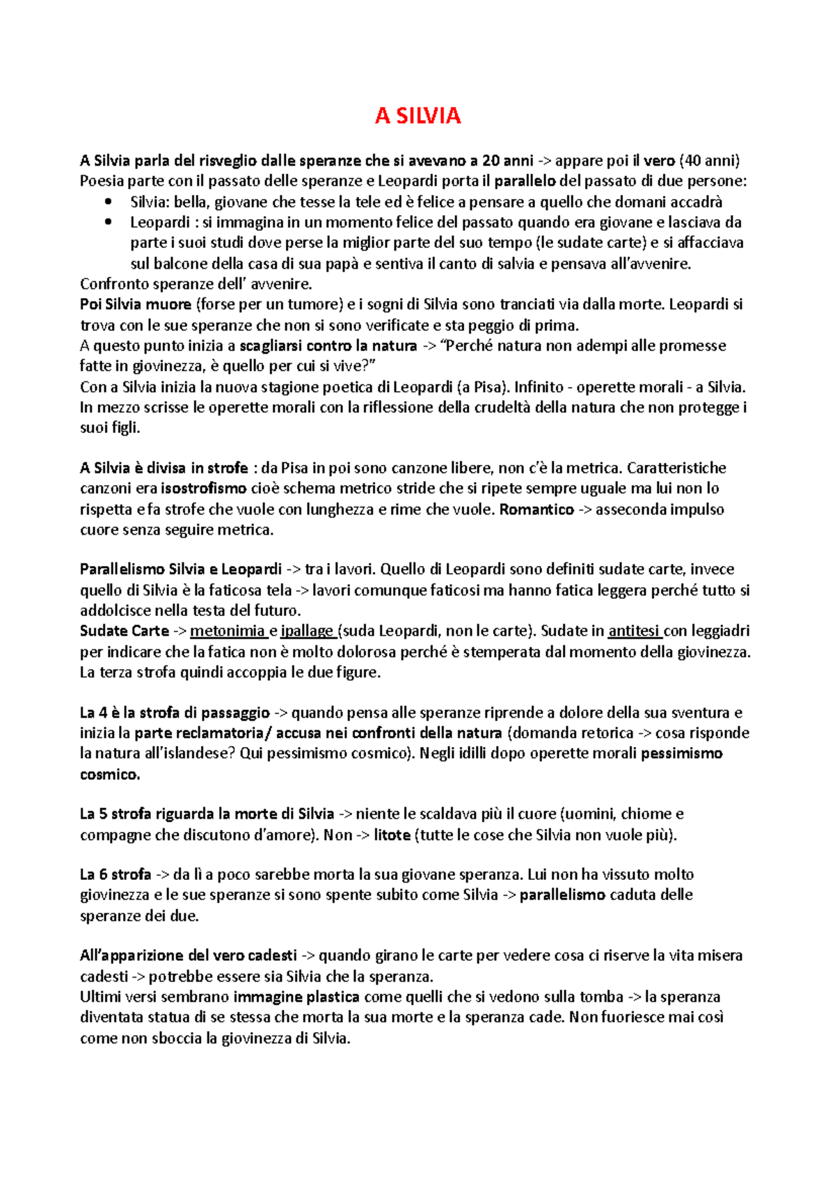 A Silvia - Letteratura.it - A SILVIA A Silvia parla del risveglio dalle ...