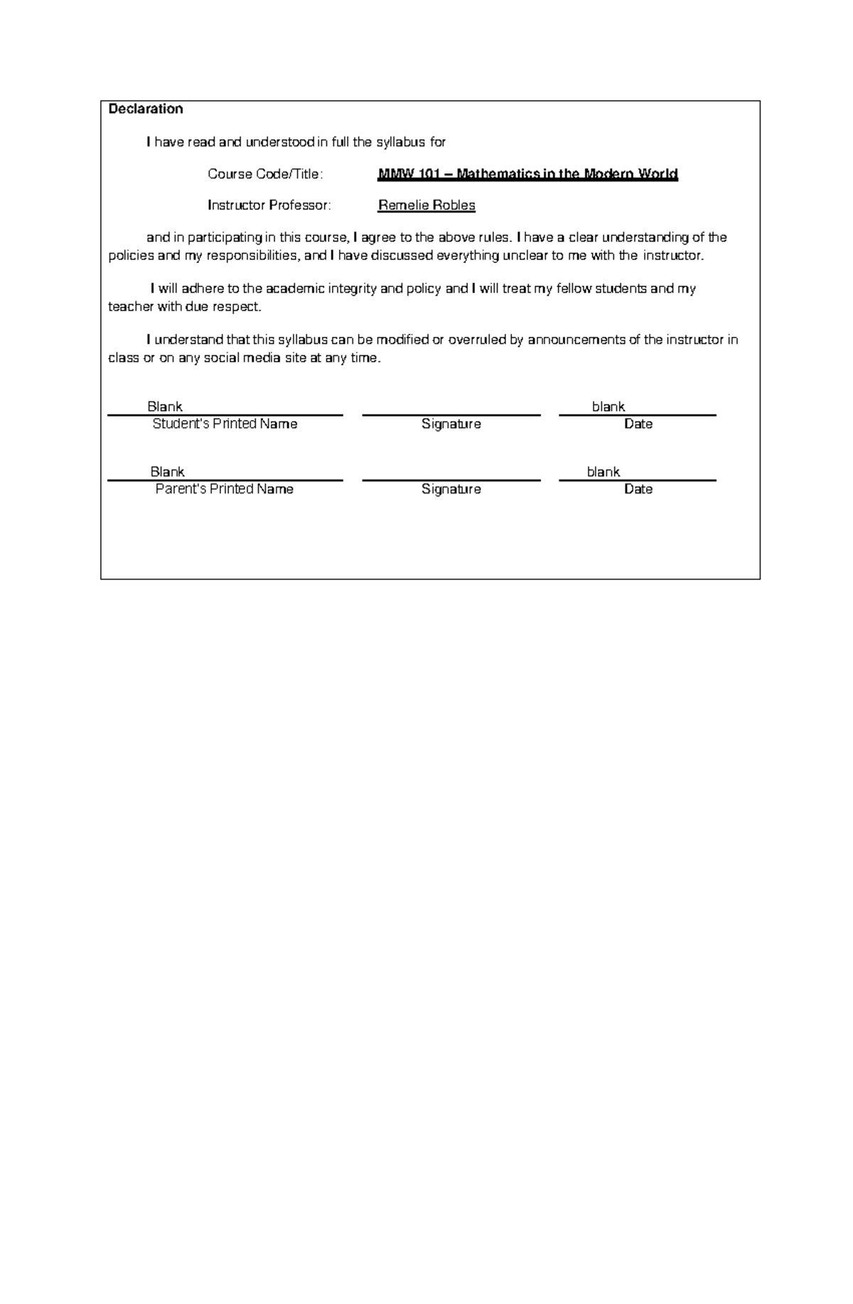 Template-declaration - Declaration I have read and understood in full ...