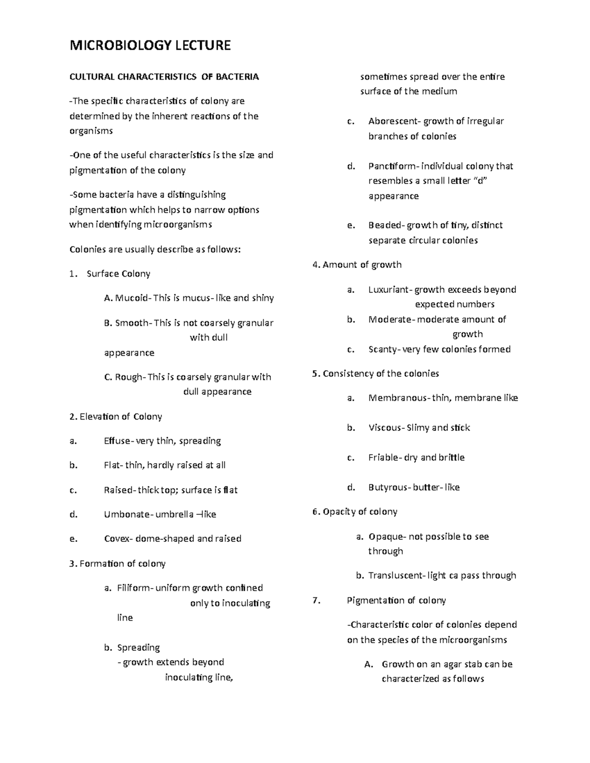 Microbiology - Cultural Characteristics of Bacteria - MICROBIOLOGY ...