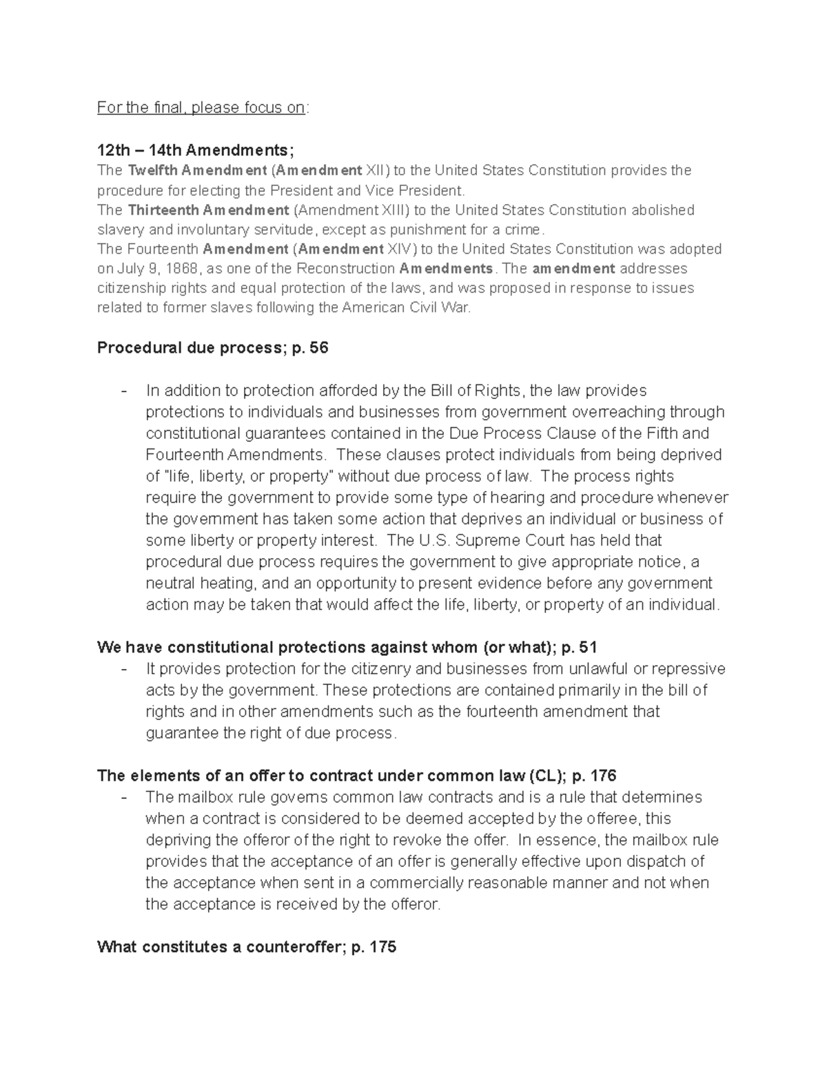 Final legals - For the final, please focus on: 12th 14th The Twelfth ...