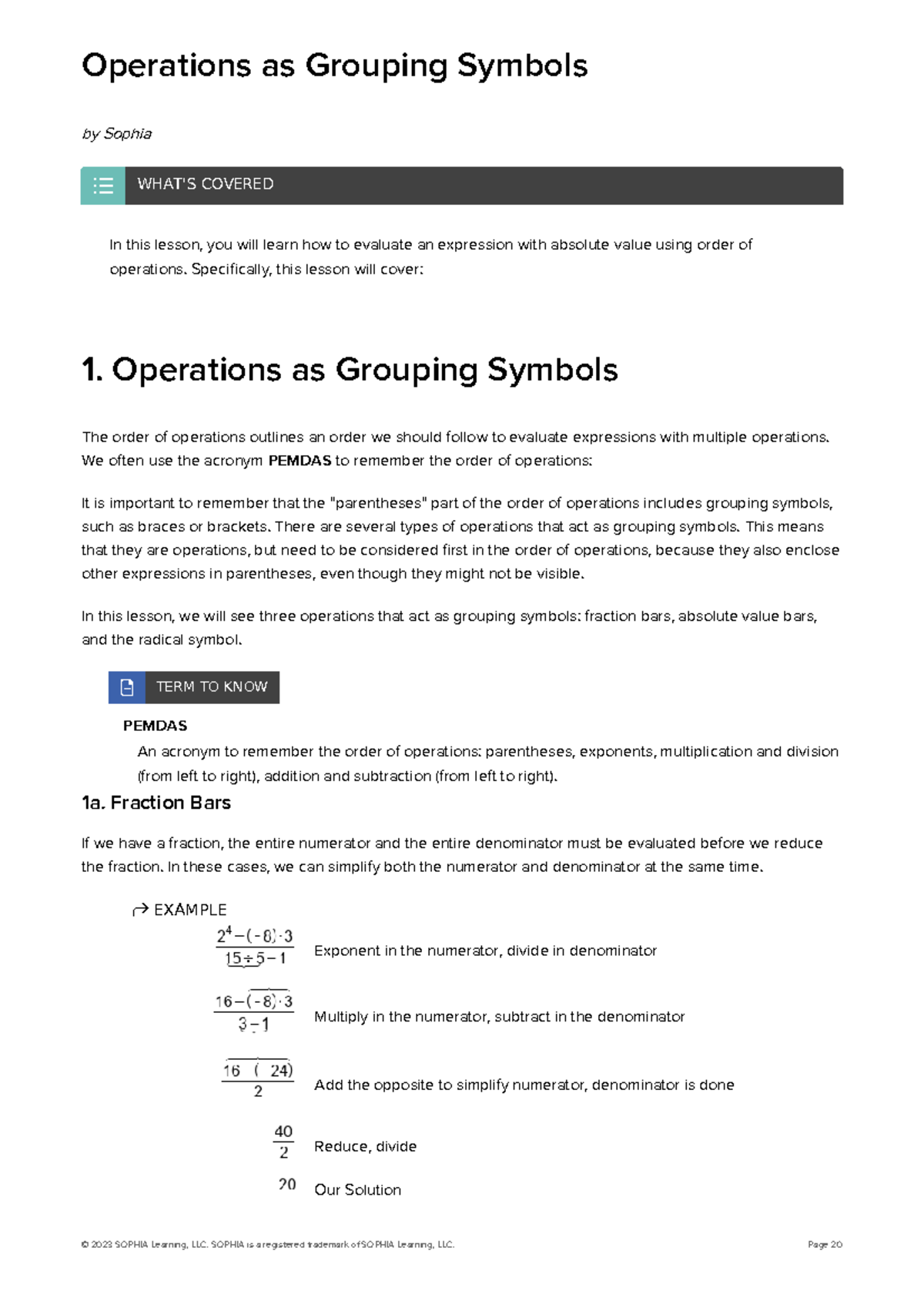 College algebra unit-1-tutorials PDF2 - Operations as Grouping Symbols ...