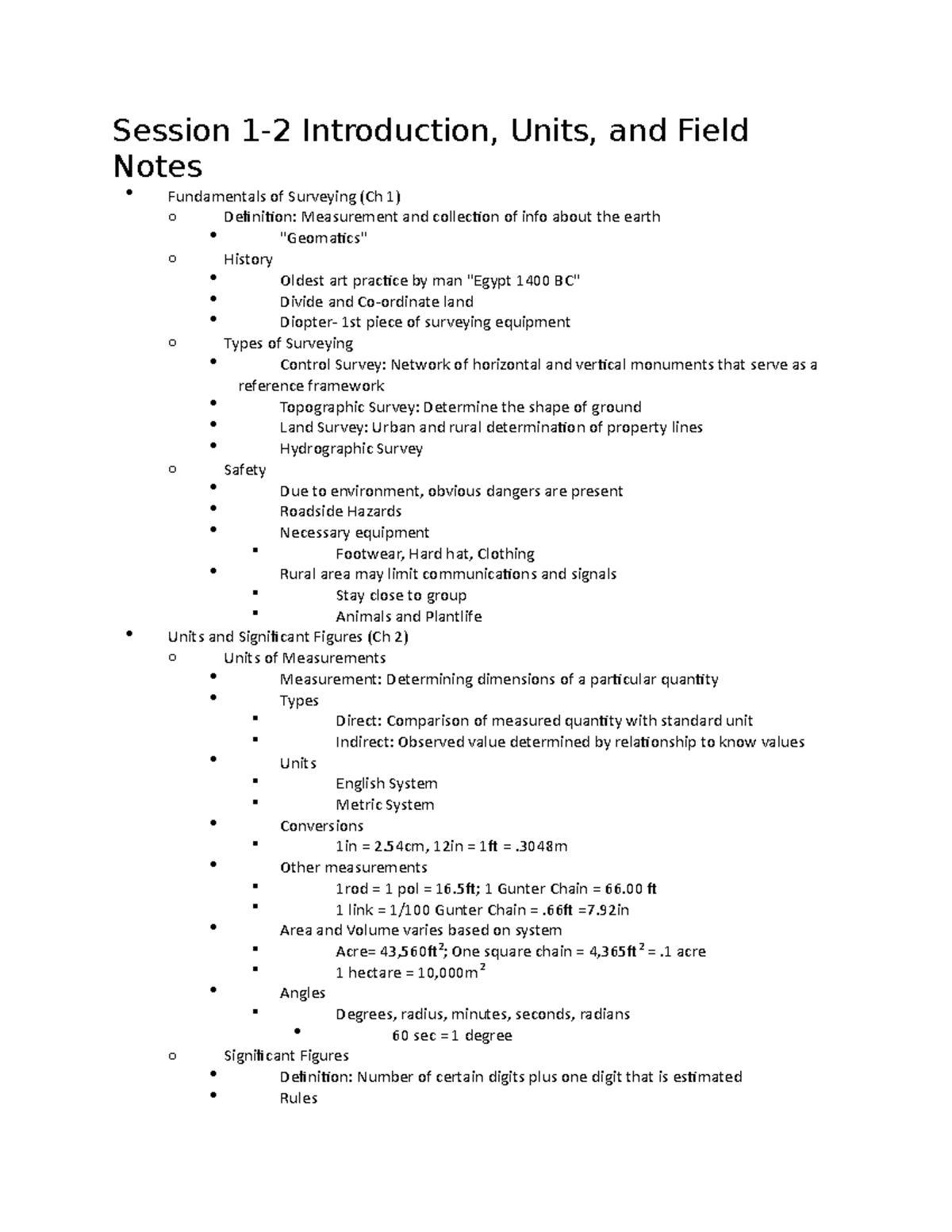 Year Notes - Session Introduction, Units, and Field Notes Fundamentals ...
